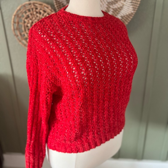 Poof Apparel | Tops | Red Crochet Long Sleeve Blouse | Poshmark